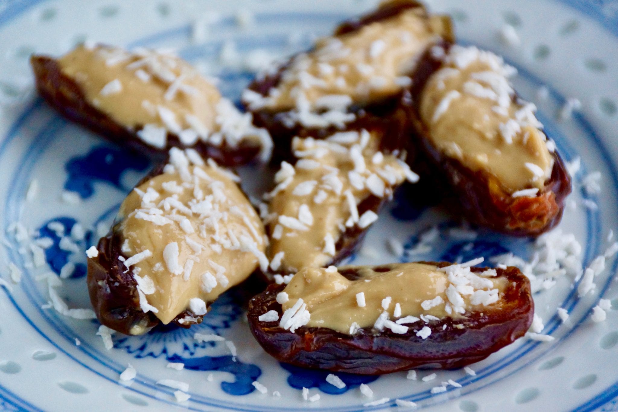 Cashew Butter Stuffed Dates with Coconut Flakes | Katie Stewart Wellness