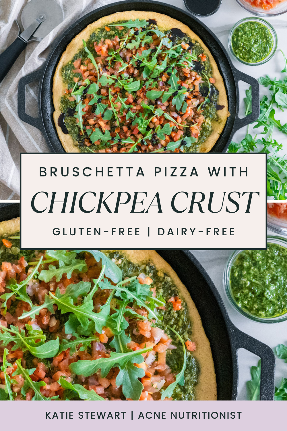 Bruschetta Pizza with Chickpea Crust | Katie Stewart | Acne Nutritionist